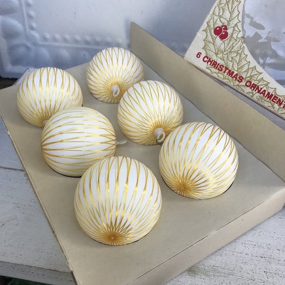 Holiday | Vtg Box 9 Shiny Brite Mcm Ornament Styrofoam Gold Silk Geo ...